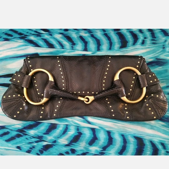 Gucci | Bags | Gucci Tom Ford Limited Edition Runway Stud Black Python Snakeskin Leather Clutch ...